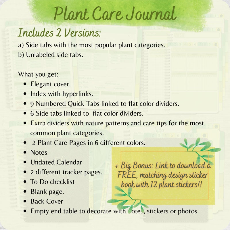 Houseplant Care, Gardening Digital Journal, Plant Care Tracker ...