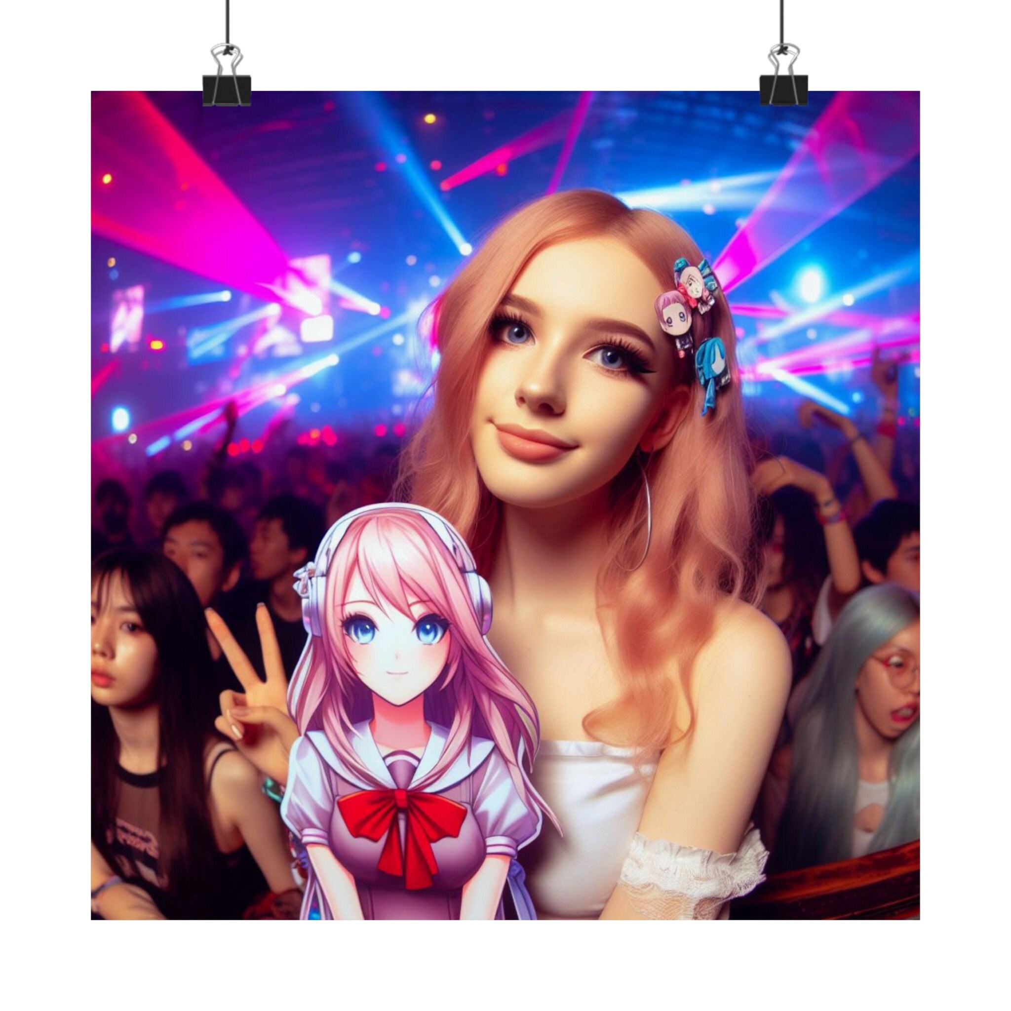 Vibrant Anime Fan Girl Poster Neon Nightlife At Rave Kawaii Wall Art Etsy