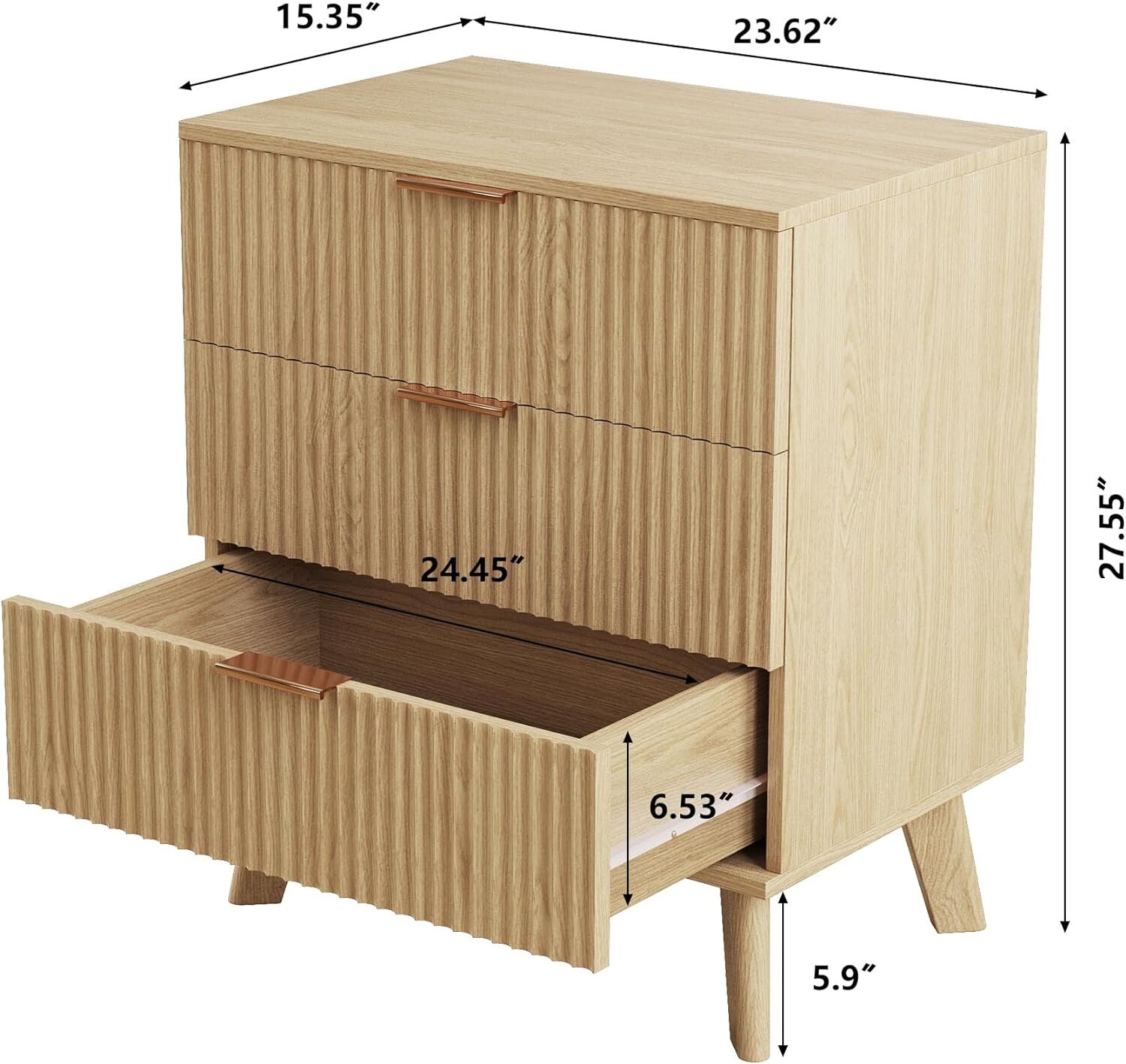 3 Drawer Dresser With Waveform Panel, Modern Closet Dressers Chest of ...