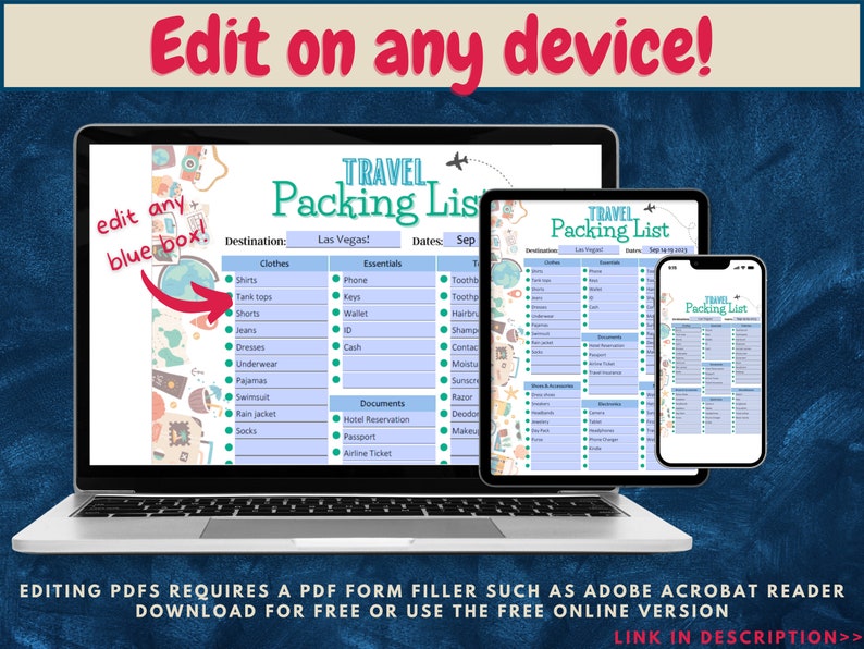 Editable Packing List Printable Customizable Travel Vacation - Etsy