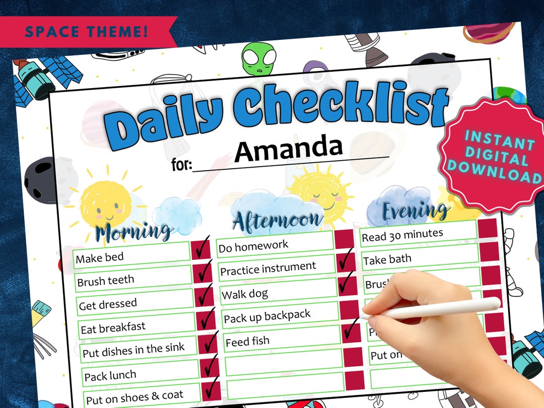 Kids Daily Checklist Printable Kids Routine Chart Editable - Etsy