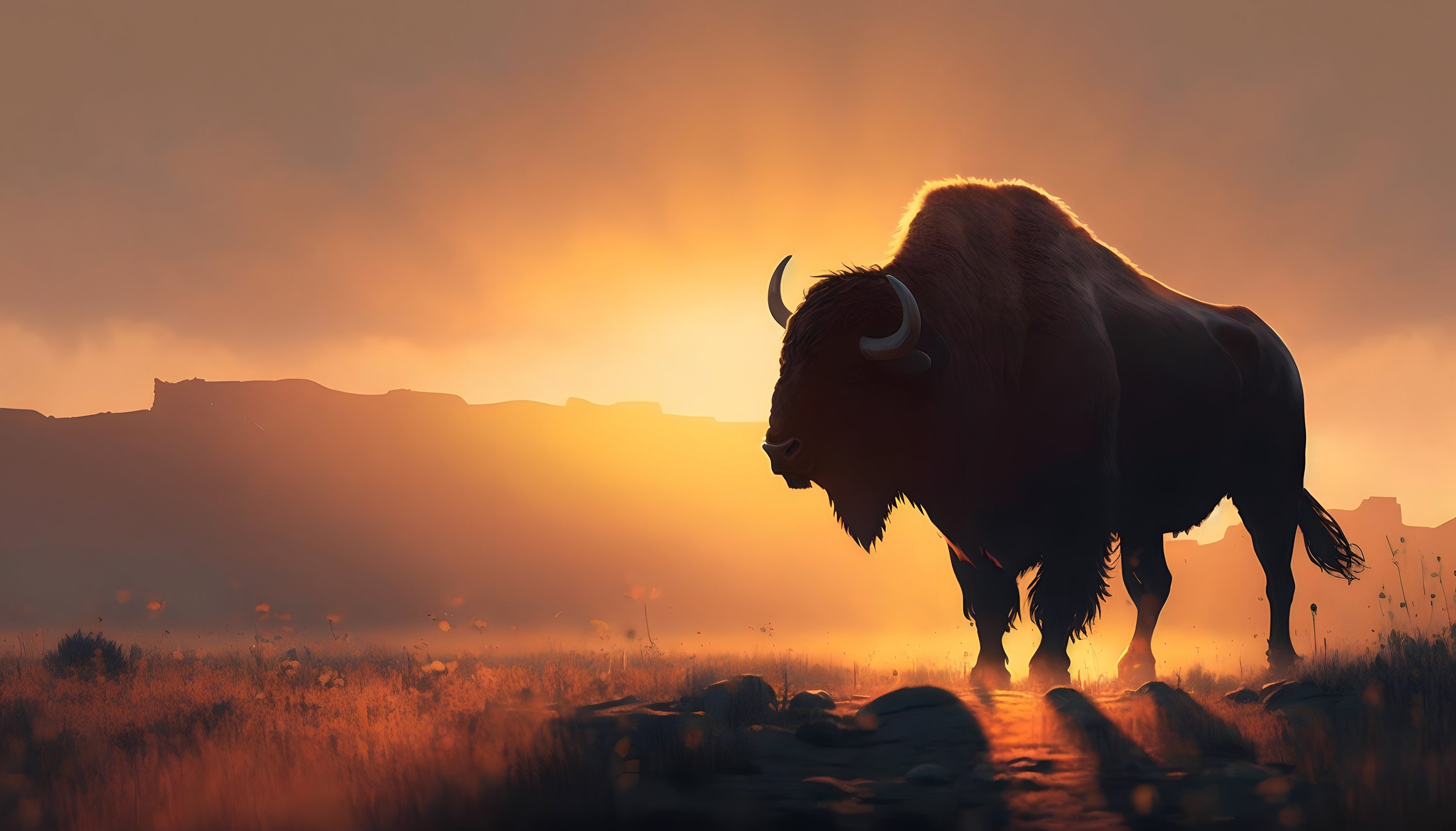 A Buffalo in Wild Looking in Sunrise - Etsy
