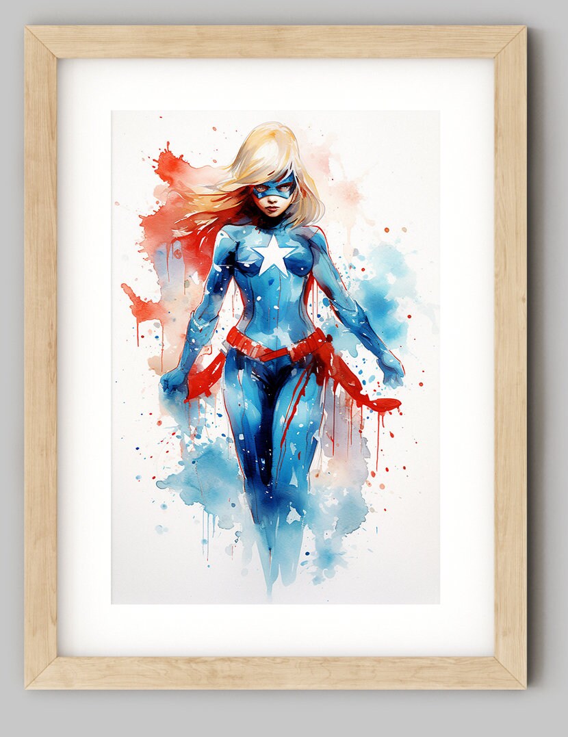 6 Watercolor Dripping Art Superheroes, Watercolor Illustration ...