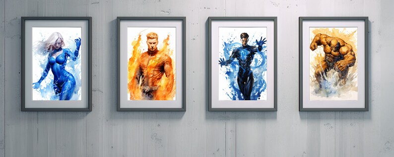 4 Watercolor Dripping Art Superheroes, Watercolor Illustration ...