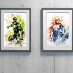 6 Watercolor Dripping Art Superheroes, Watercolor Illustration ...