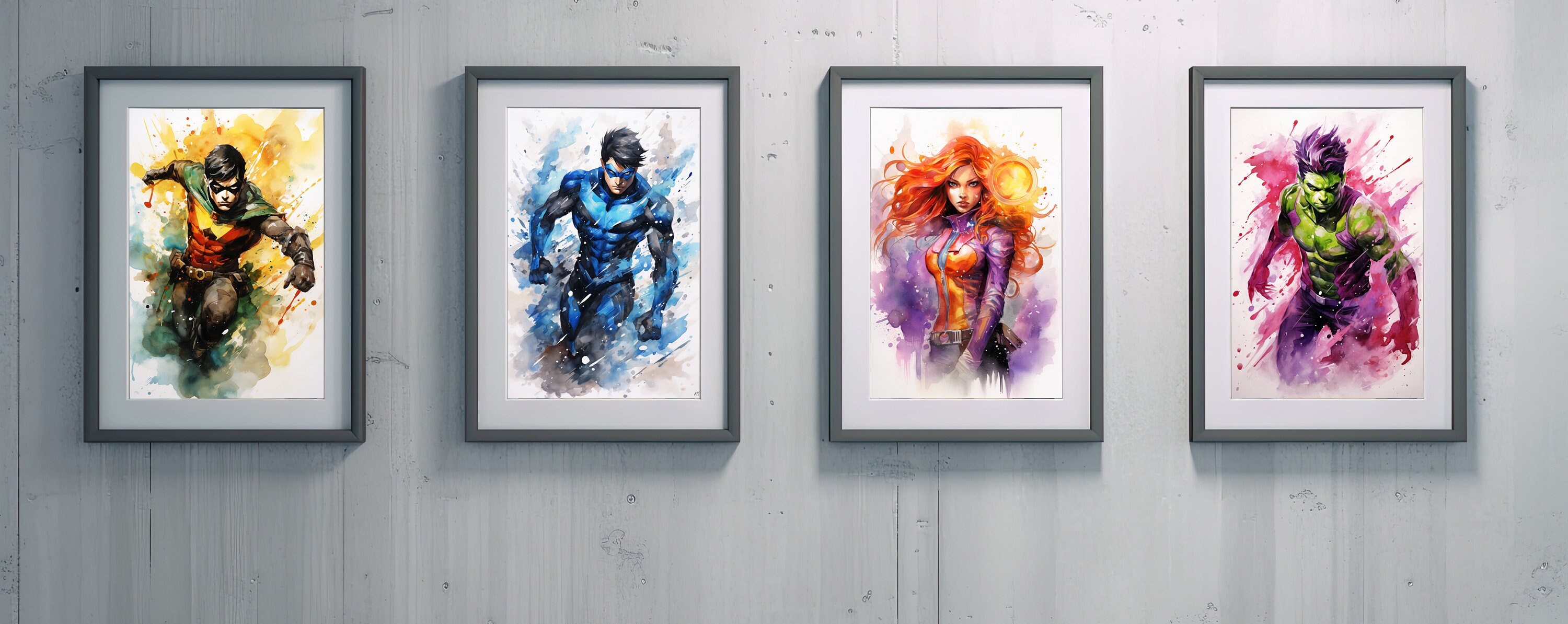 6 Watercolor Dripping Art Superheroes, Watercolor Illustration ...