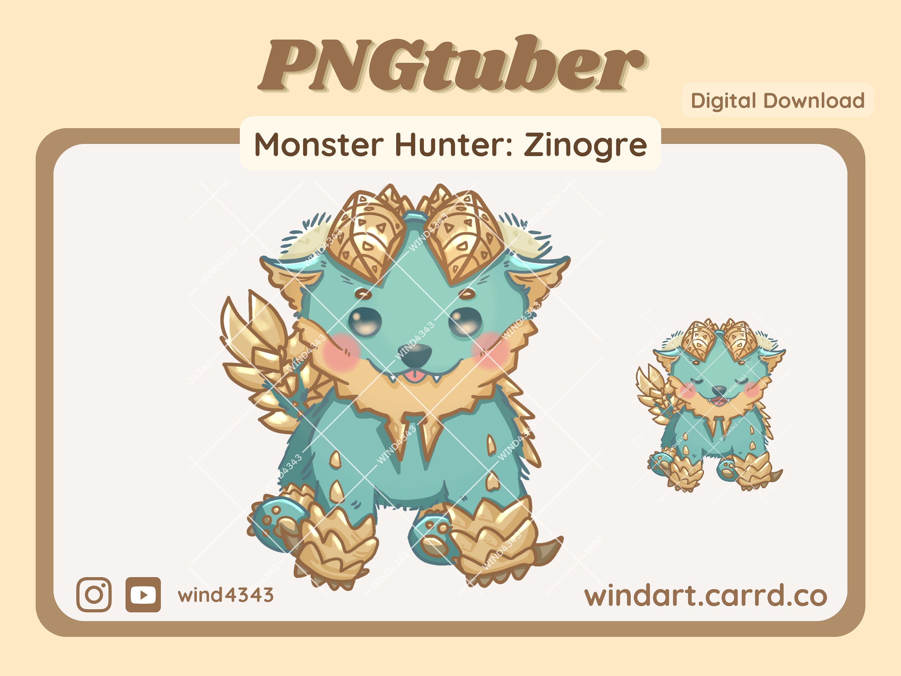 Zinogre Pngtuber Monster Hunter Comfy Cute Green Baby Puppy Dog Twitch ...