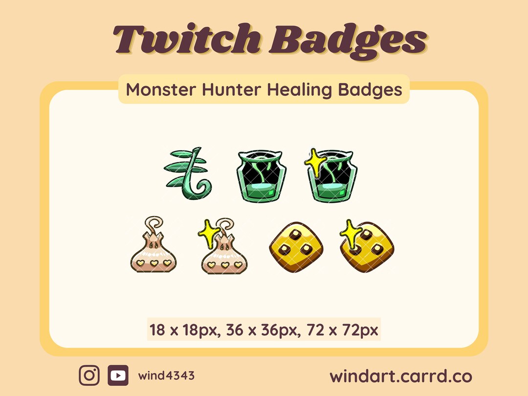 Insignias de Twitch de Monster Hunter: conjunto de curación - Etsy México