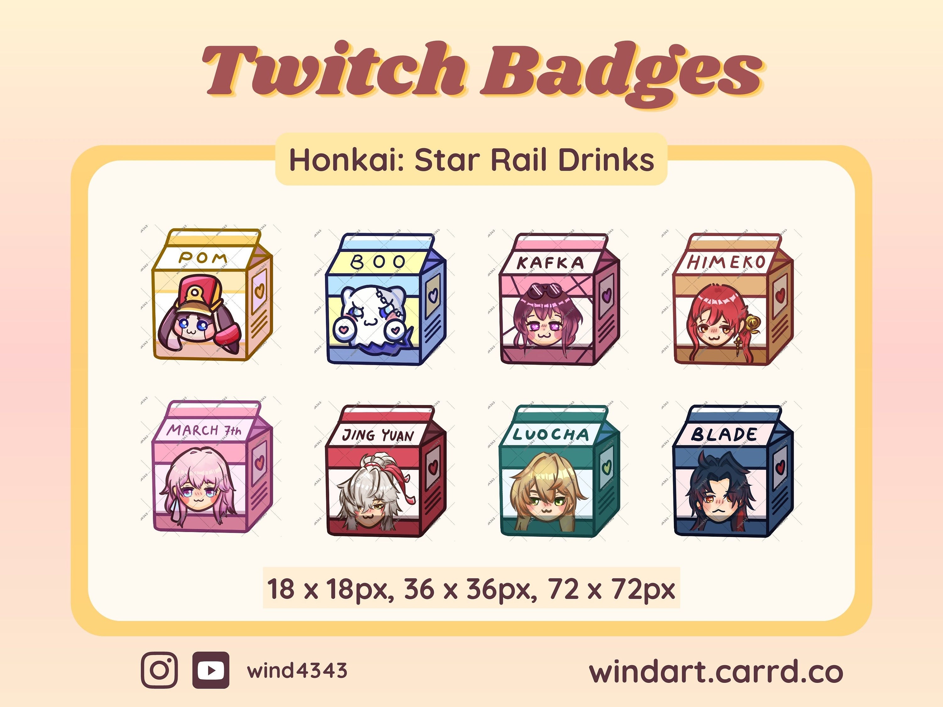 Honkai Star Rail Drinks Twitch Badge Sub Bits P2U Cute Milk Carton ...