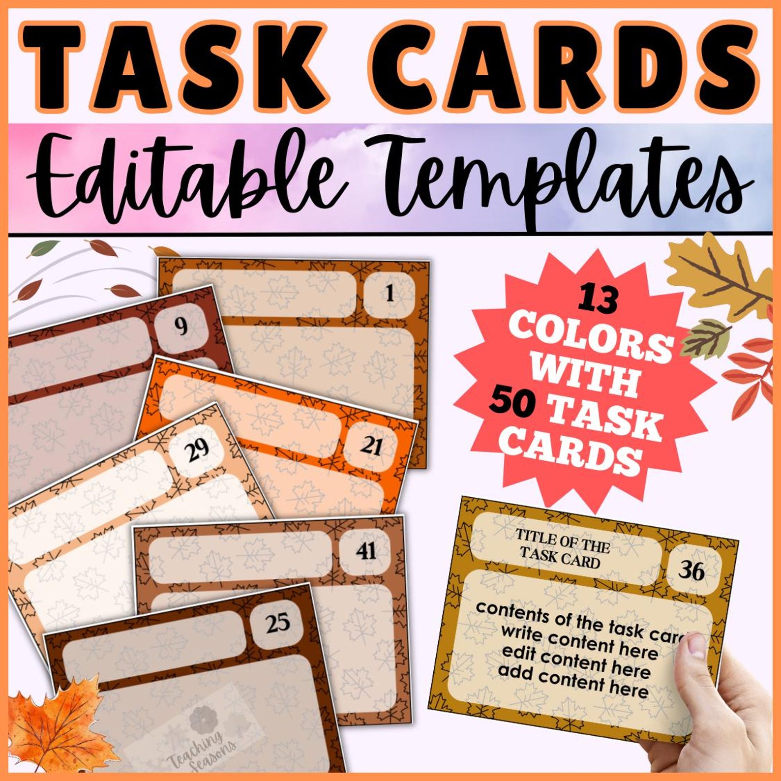 Autumn Task Card Templates, Task Cards, Editable Task Card Templates ...