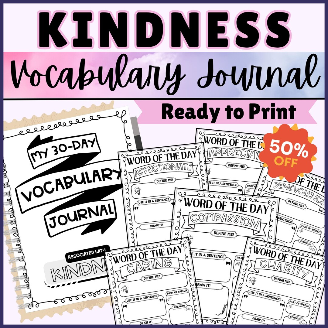 Kindness Vocabulary 30-day Journal Printables, Welcome Back-to-school ...