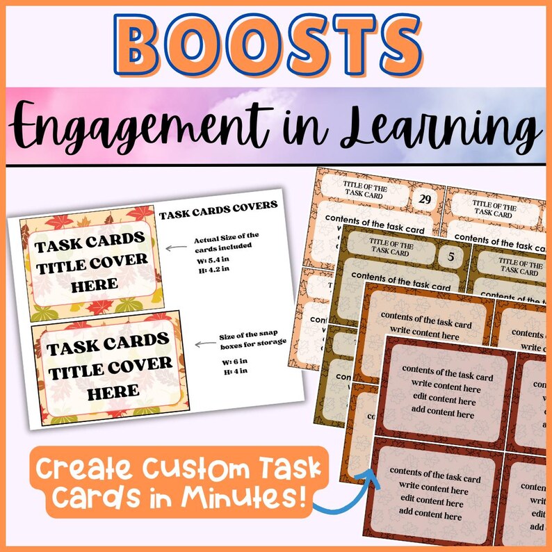 Autumn Task Card Templates, Task Cards, Editable Task Card Templates ...