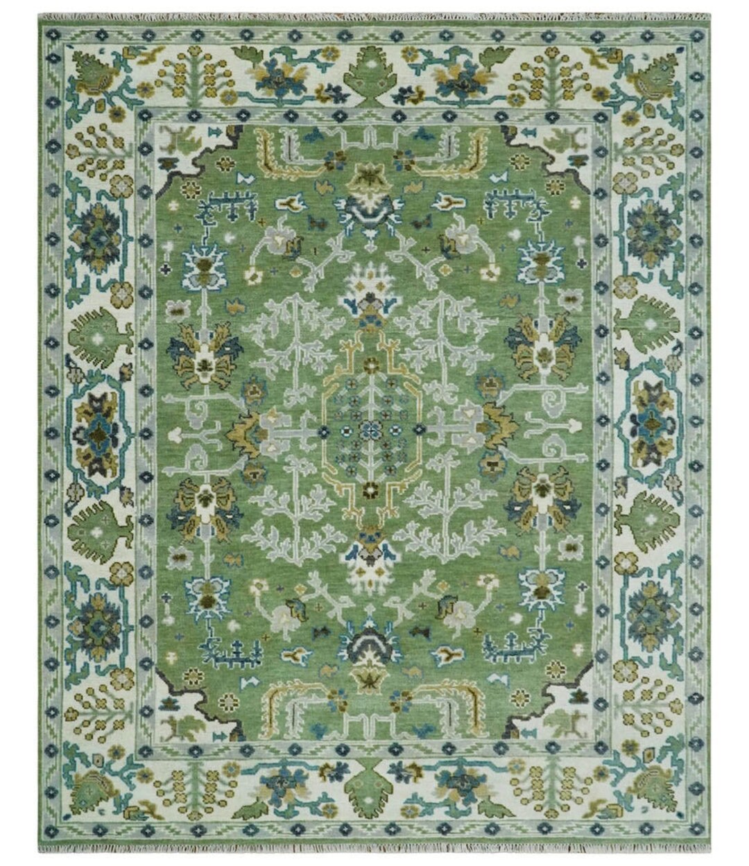 Hand Knotted Green Tree Floral Area Rug Traditional Design, Elegant ...