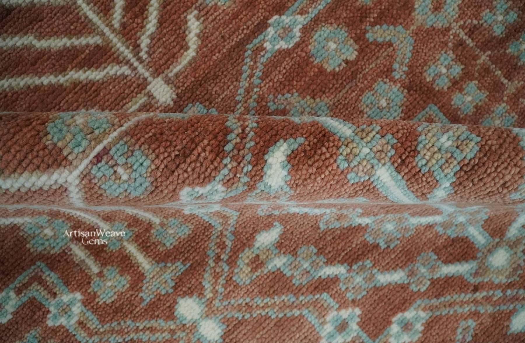 Rust Aqua Hand Knotted Modern Oushak Premium Wool Floral Area Rug - Etsy