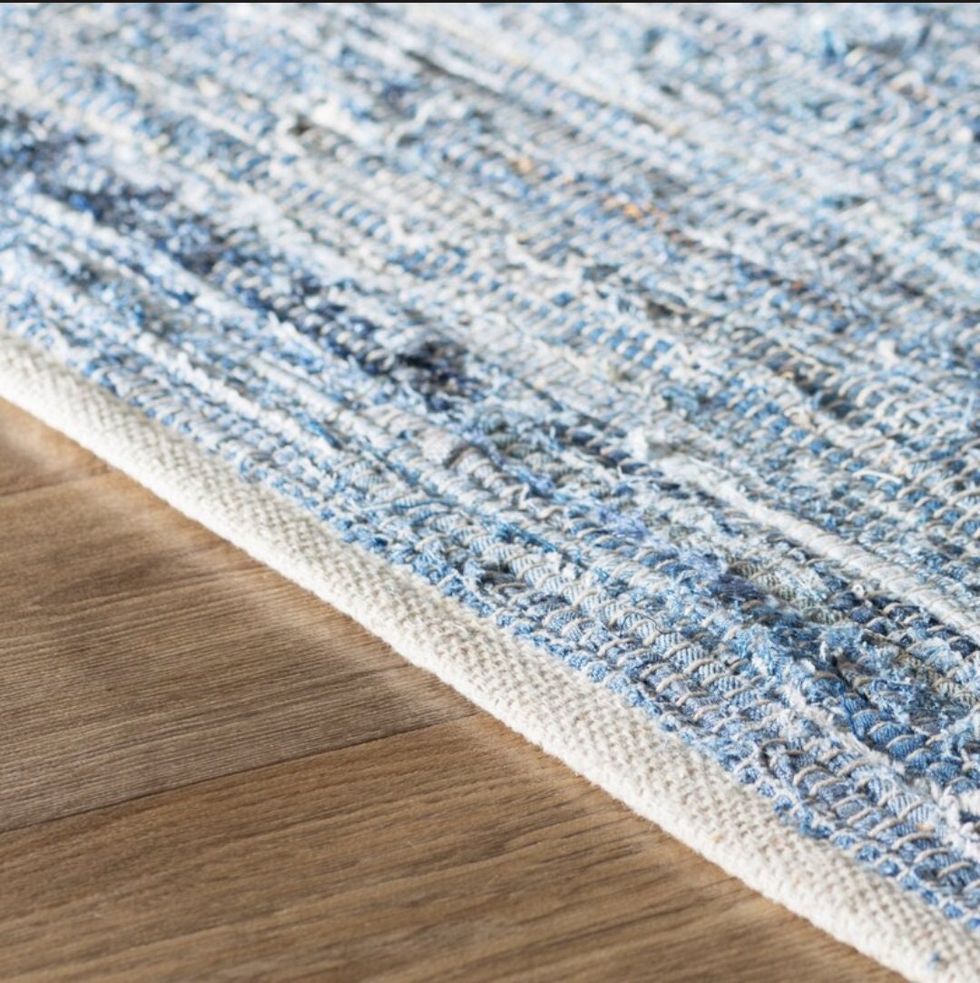 Denim Nordic Scandi Style Rug Bohemian Handmade Blue White Rug - Etsy