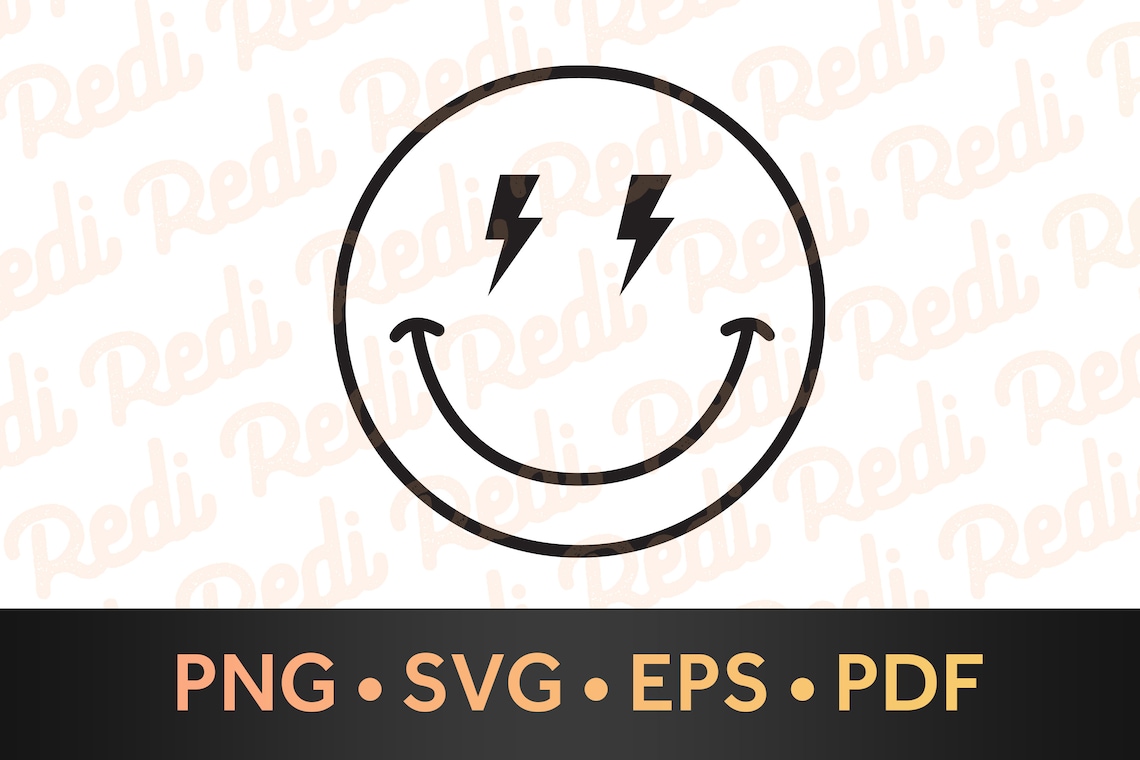 Smiley Face Lightning Bolt Eyes SVG, Instant Download, Smiley Face Svg ...