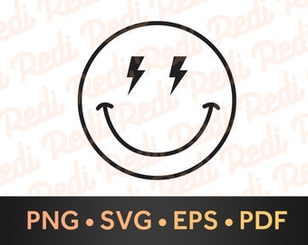 Lightning Bolt Smiley Face PNG - Etsy UK