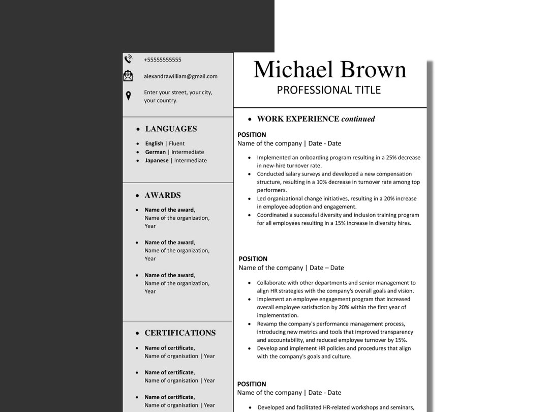 Professional Modern Resume Template for MS Word 2 Page Resume - Etsy