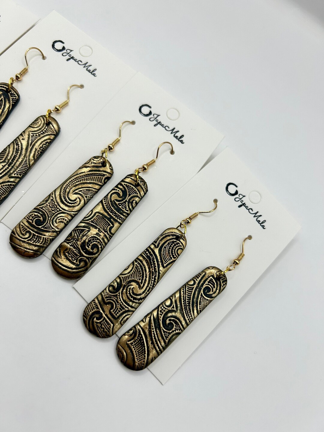 Handmade Maori Design Black Gold Earrings Polymer Clay New Zealand ...