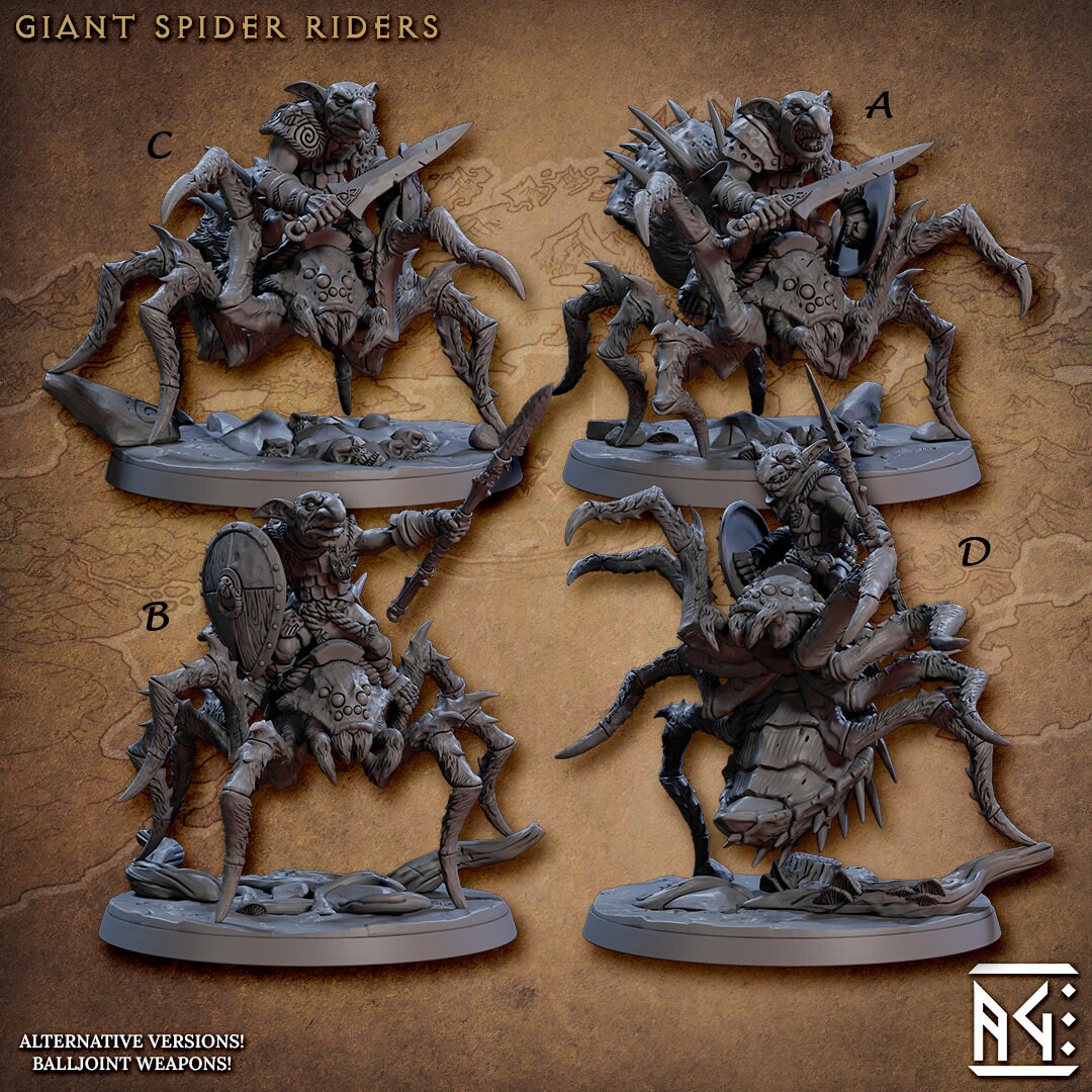 Faldorn Spider Riders - Faldorn Goblins - 32mm Scale (50mm Base ...