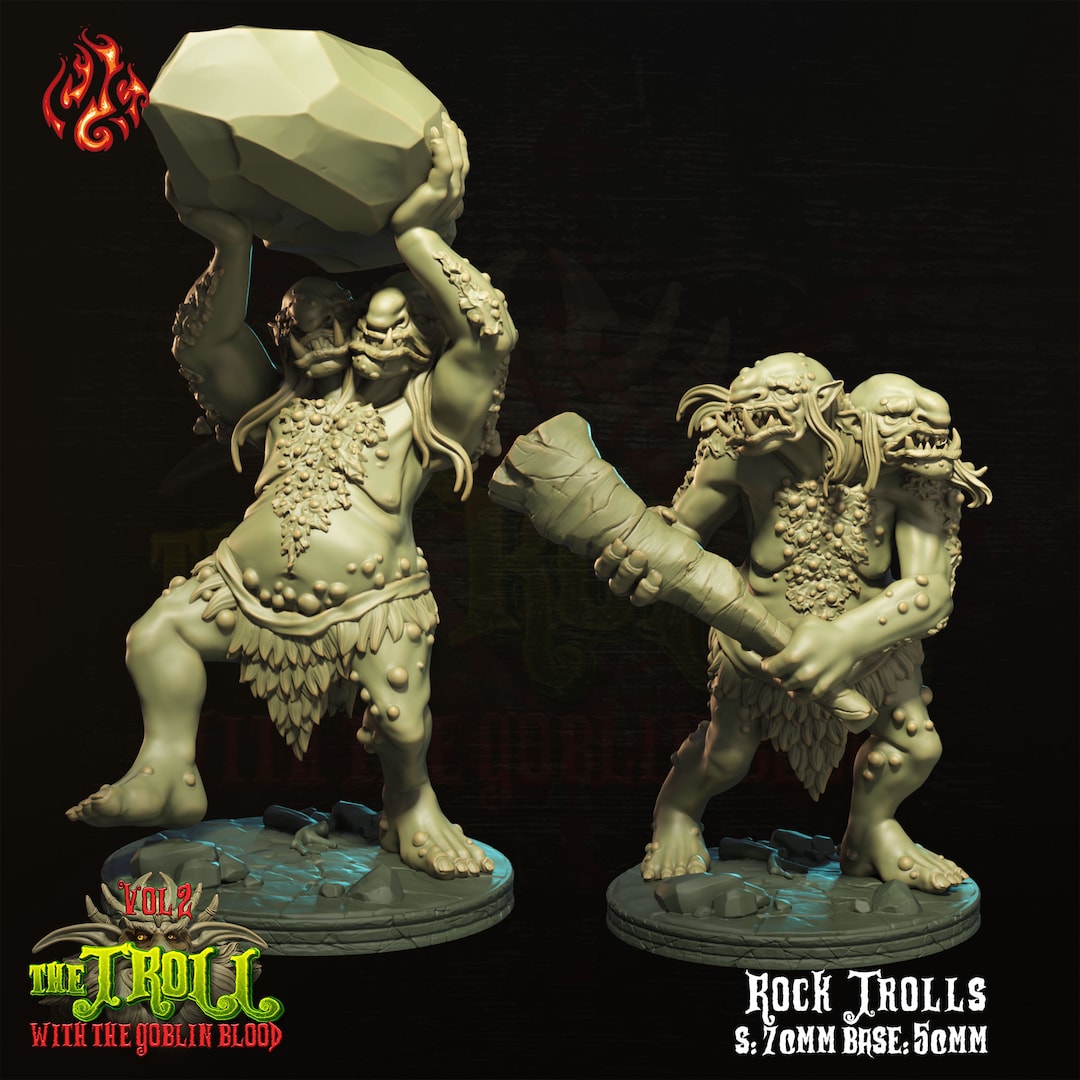 Rock Trolls - the Trolls With Goblin Blood V2 - 70mm Height (50mm Base ...
