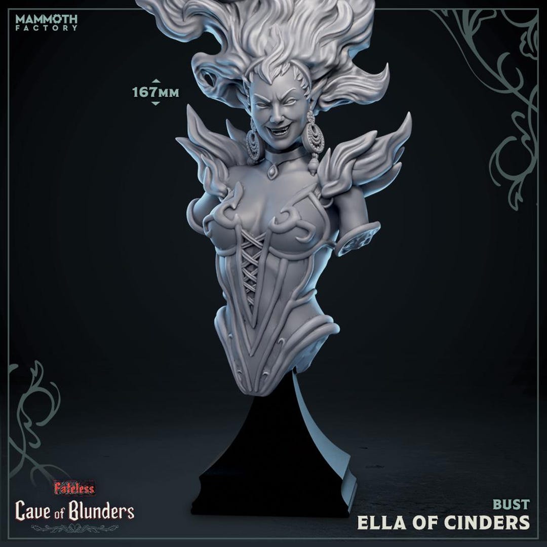 Ella of Cinders, Bust - Cave of Blunders - Display Figurine - Mammoth Factory - RPG Tabletop - D ...