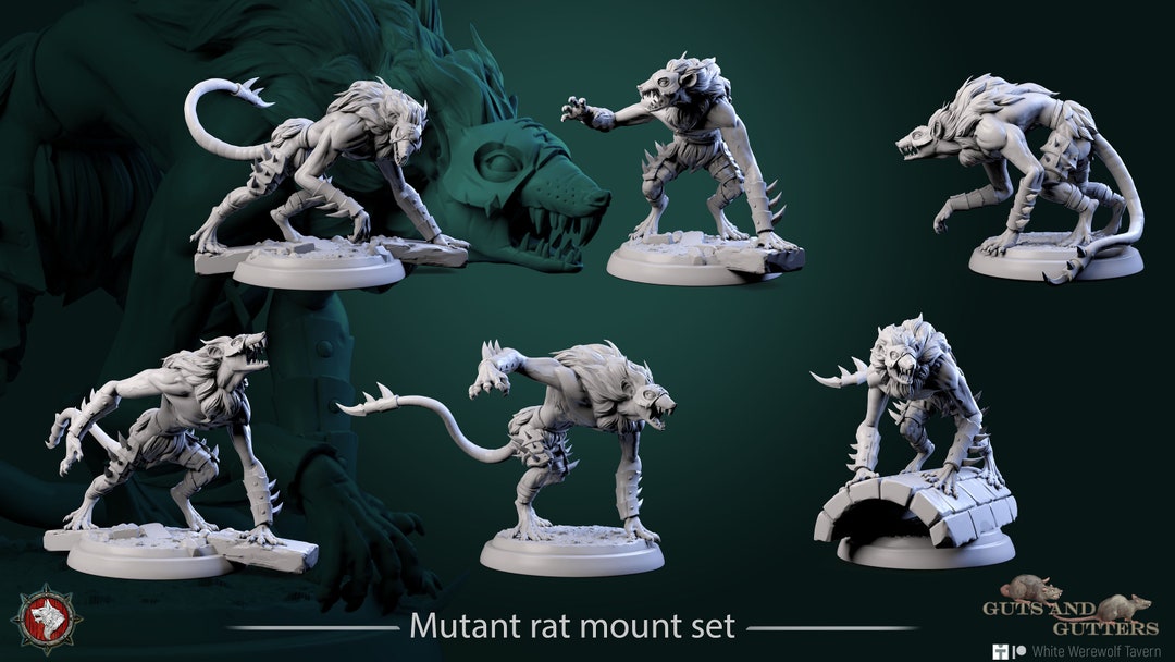 Mutant Rat Mounts Guts and Gutters 32mm Scale 50mm Base White Werewolf ...