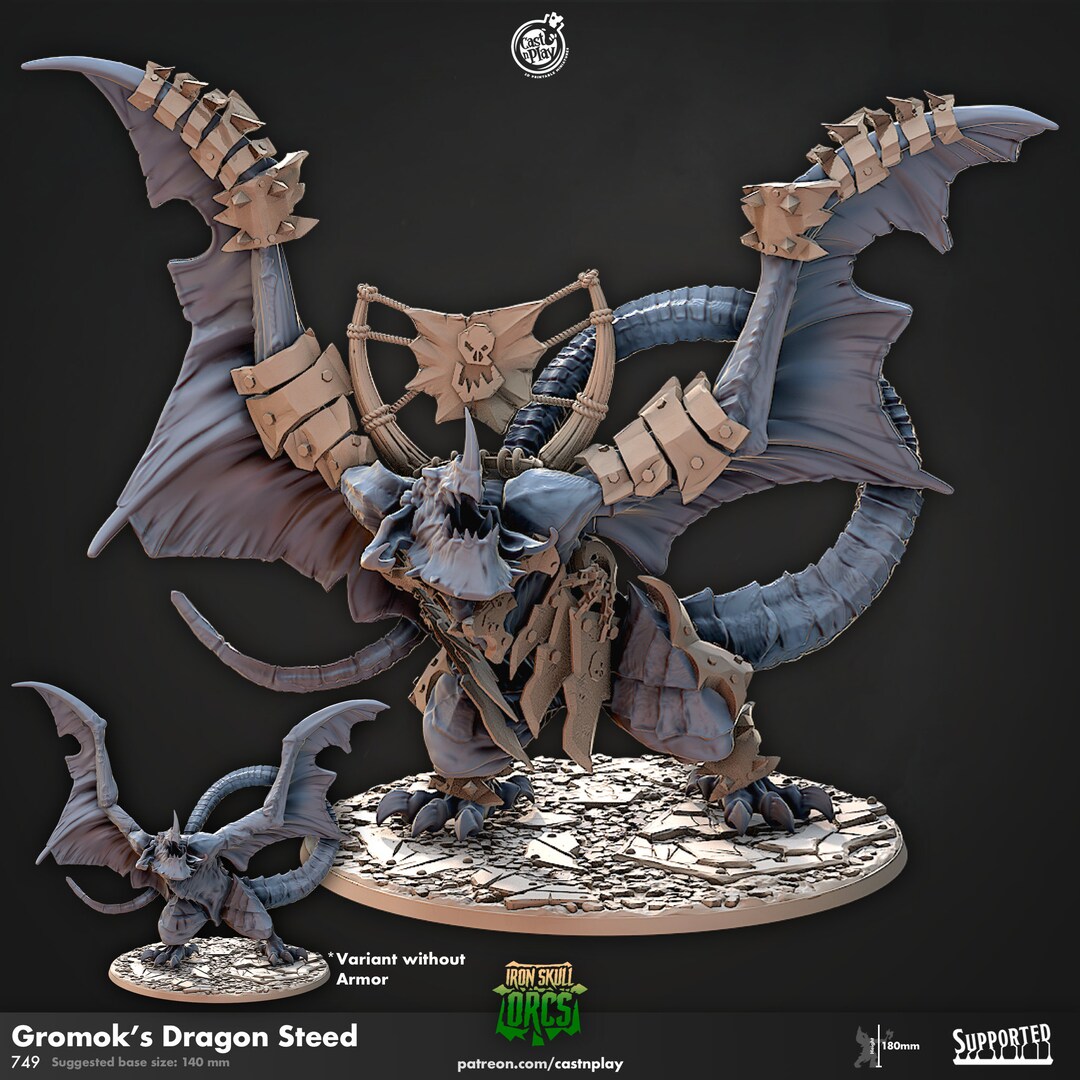 Gromok's Dragon Steed - Iron Skull Orcs - 140mm Base - Castnplay ...