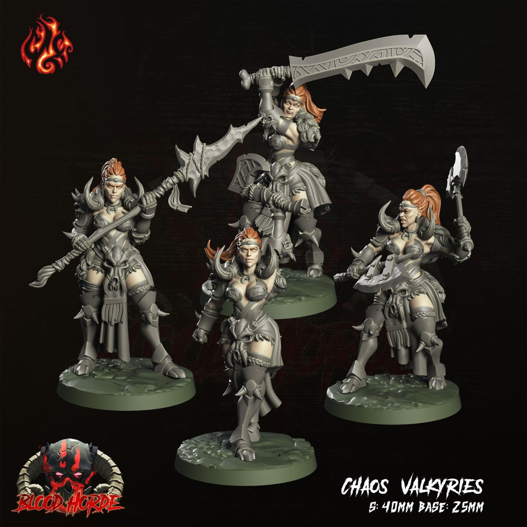 Chaos Valkyries Blood Horde 25mm Base Crippledgodfoundry Dungeons and ...