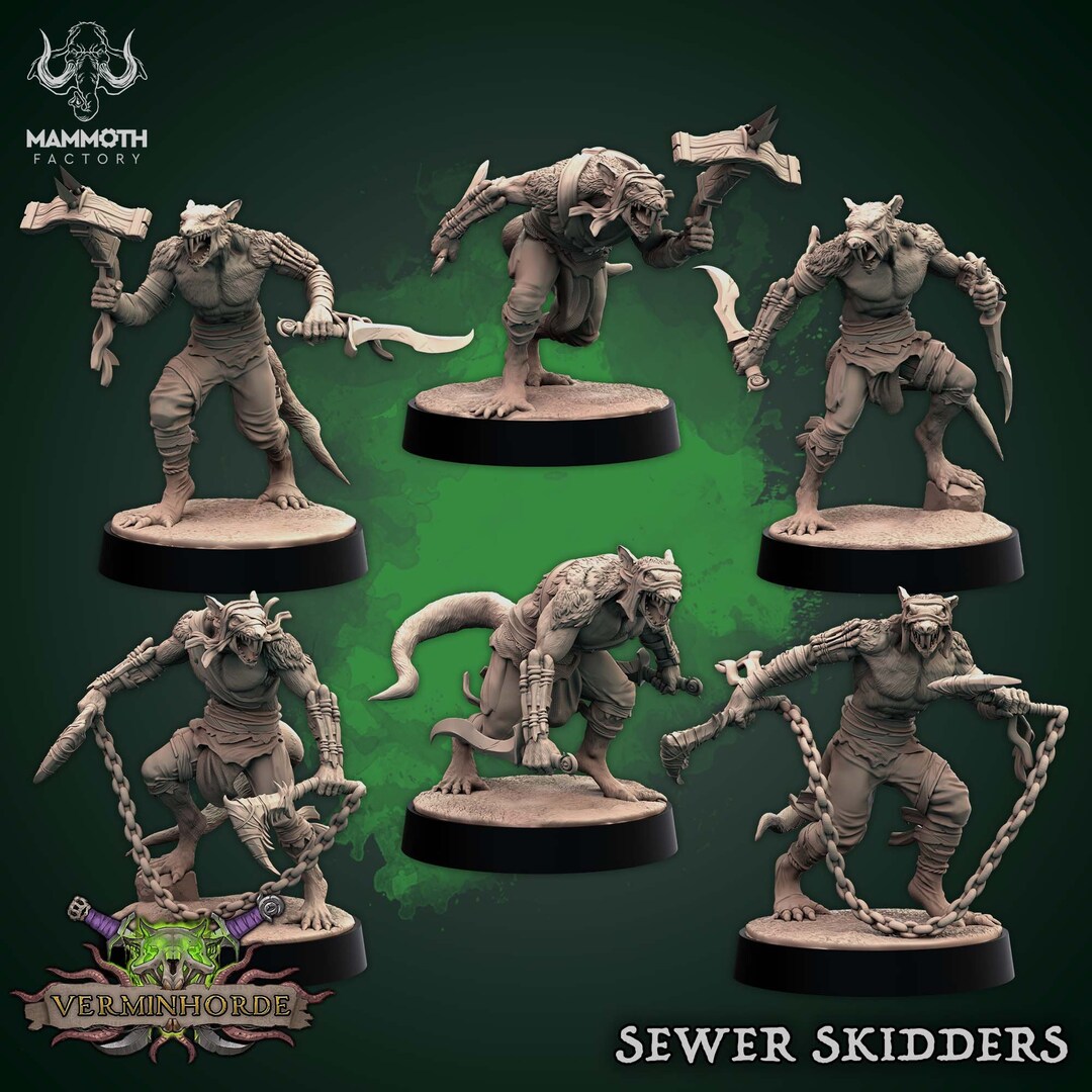 Sewer Skidders - Vermin Horde - 25mm Base - Mammoth Factory - RPG Tabletop - Dungeons and ...