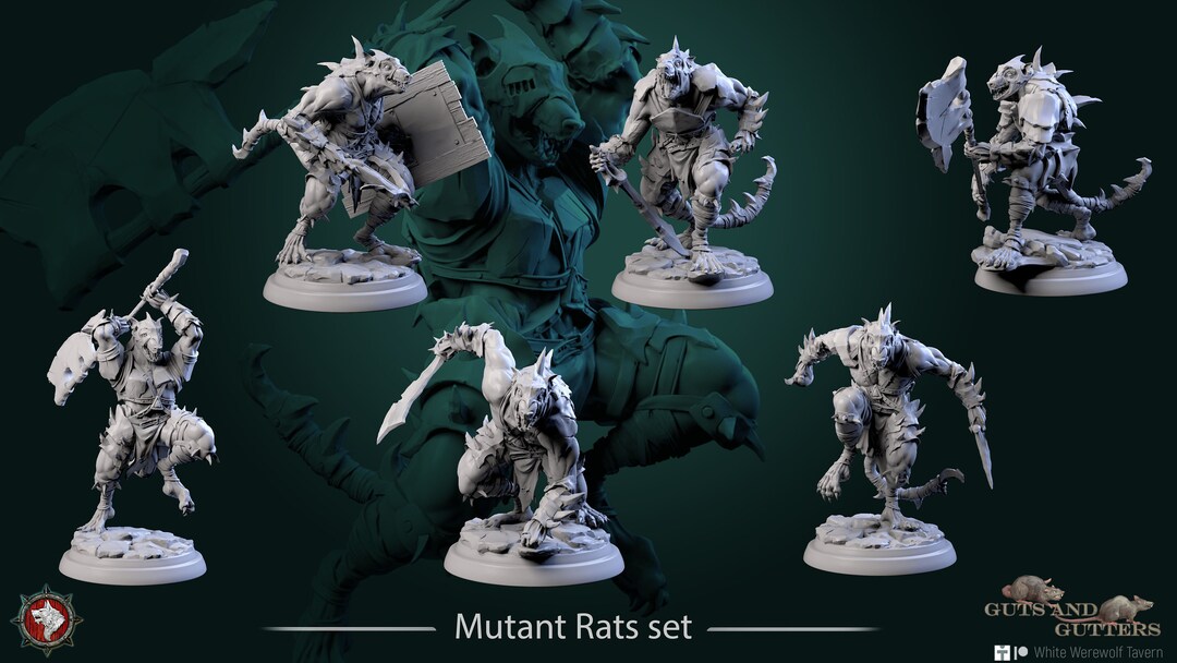 Mutant Rats Guts and Gutters 32mm Scale White Werewolf Tavern RPG ...