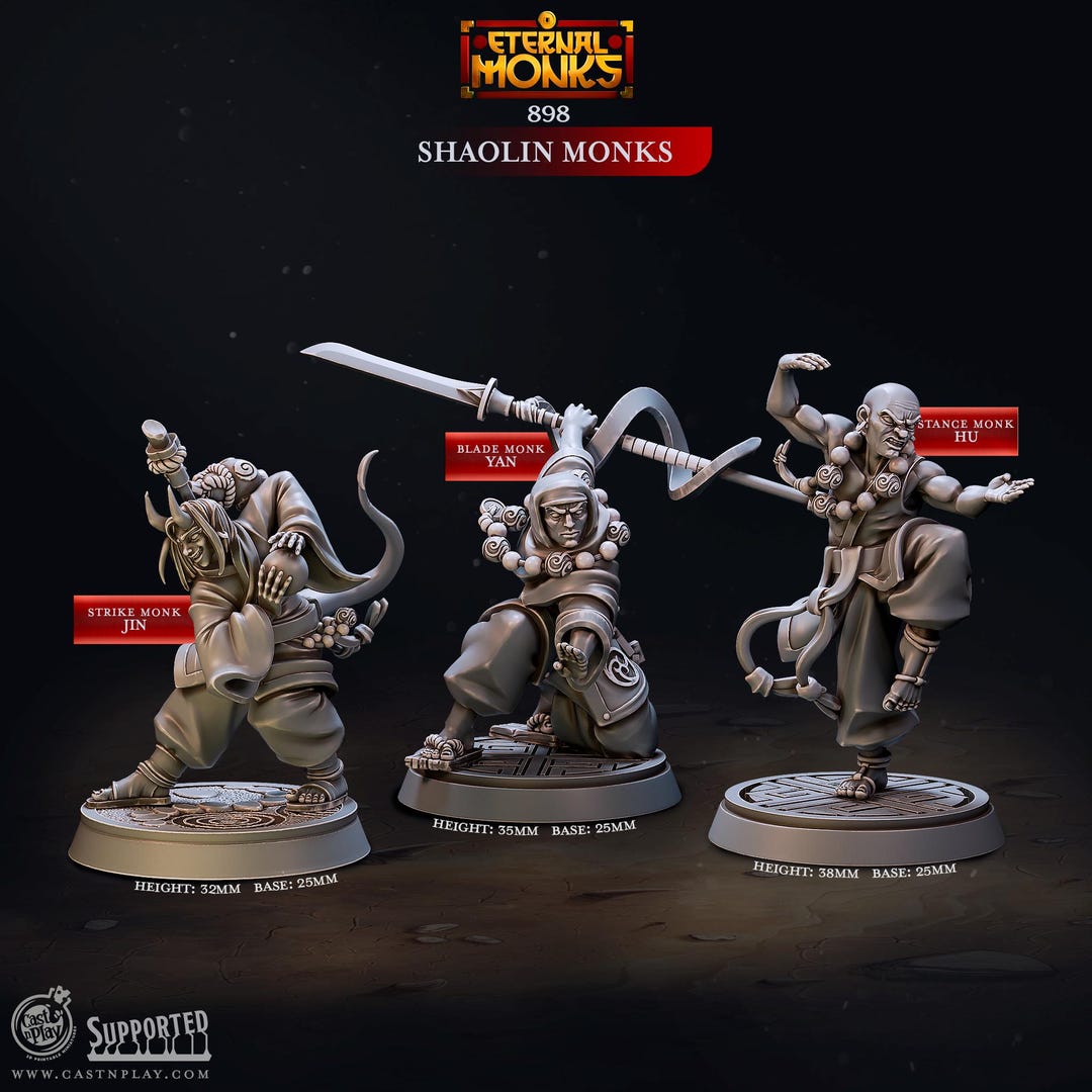 Shaolin Monks Eternal Monks 32mm Scale 25mm Base Castnplay Dungeons and ...