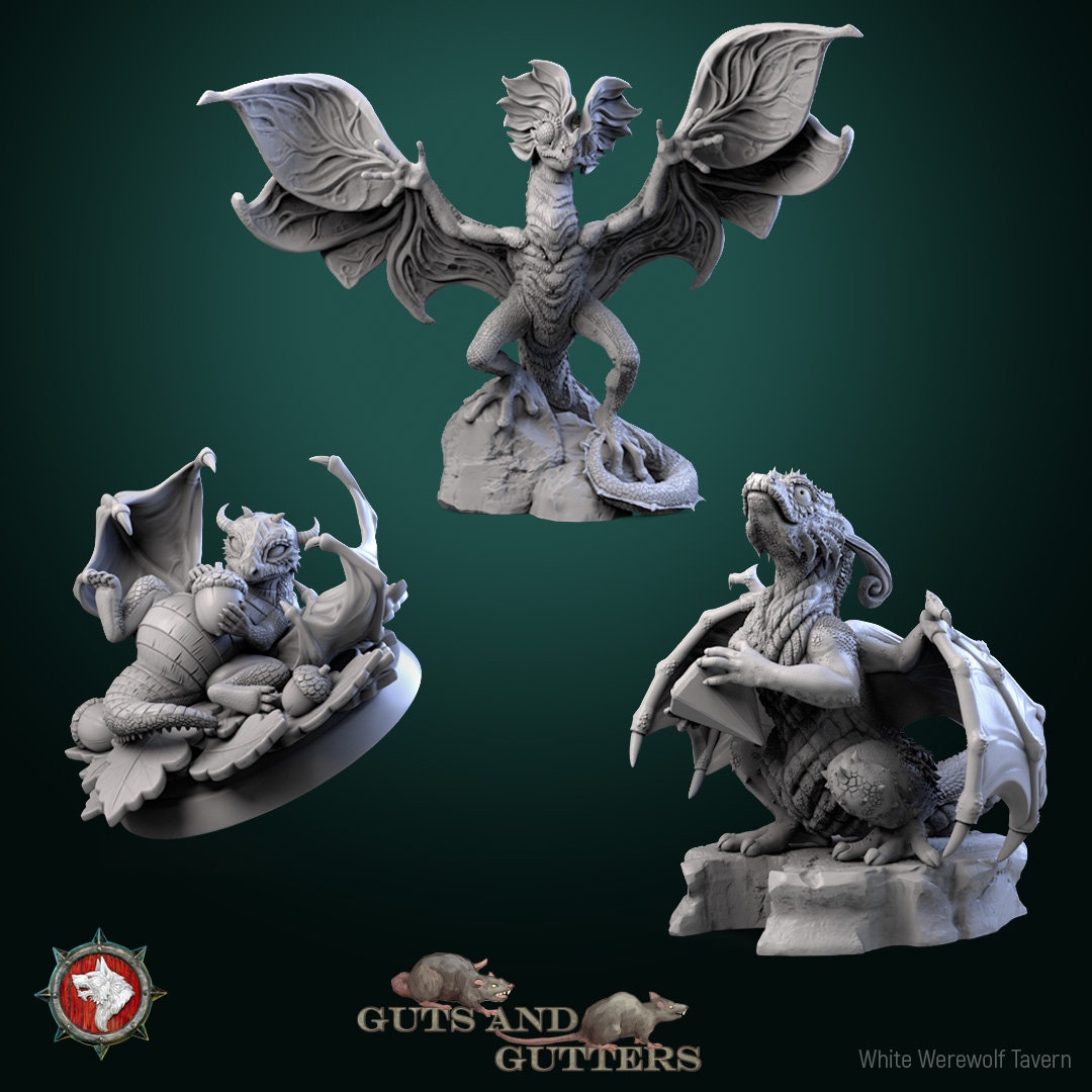 Cute Baby Dragons - Elemental Miniature - 32mm Scale - White Werewolf ...