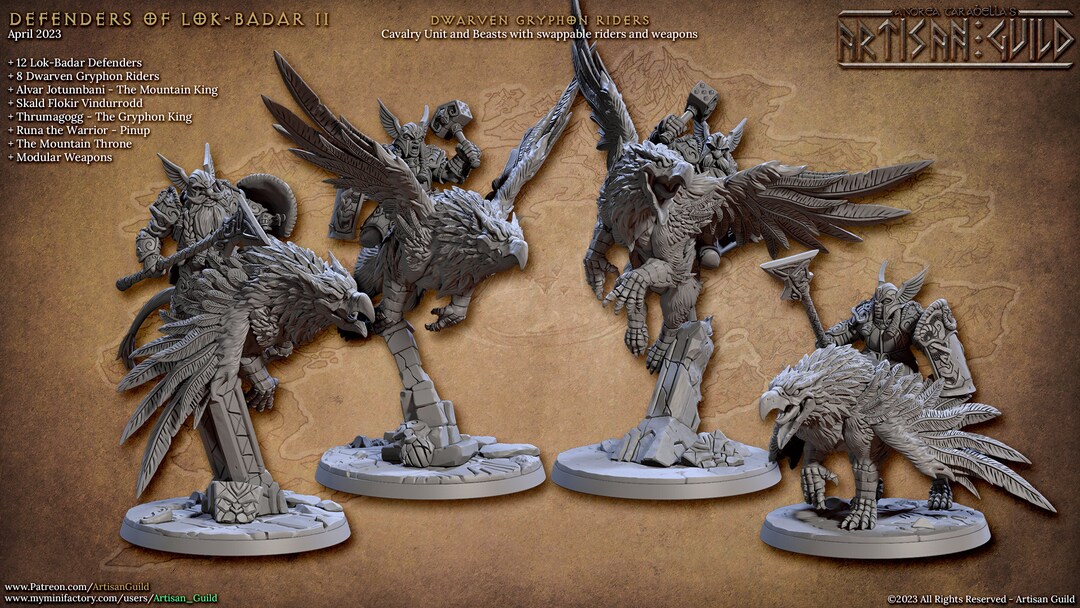 Dwarven Gryphon Riders - Defenders of Lok-badar - 32mm Scale - Designed ...