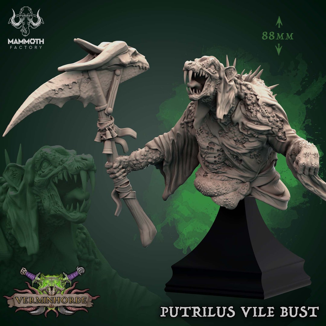 Putrilus Vile, Bust - Vermin Horde - 40x40mm Base - Mammoth Factory - RPG Tabletop - Dungeons ...