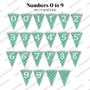 Printable Blue Bunting Pennant Flags, Four Petal Flower Design ...