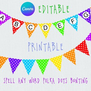 Bunting Banner, Canva Bunting Template, Polka Dots Flags, Pennant ...