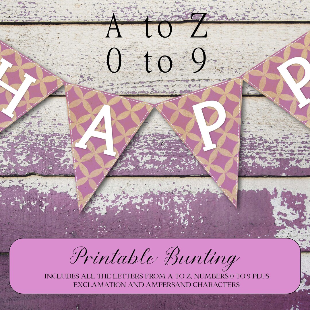 Printable Purple Bunting Pennant Flags, Four Petal Flower Design ...