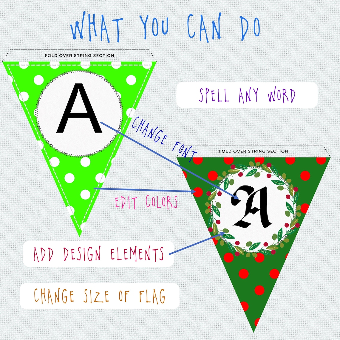 Bunting Banner, Canva Bunting Template, Polka Dots Flags, Pennant ...