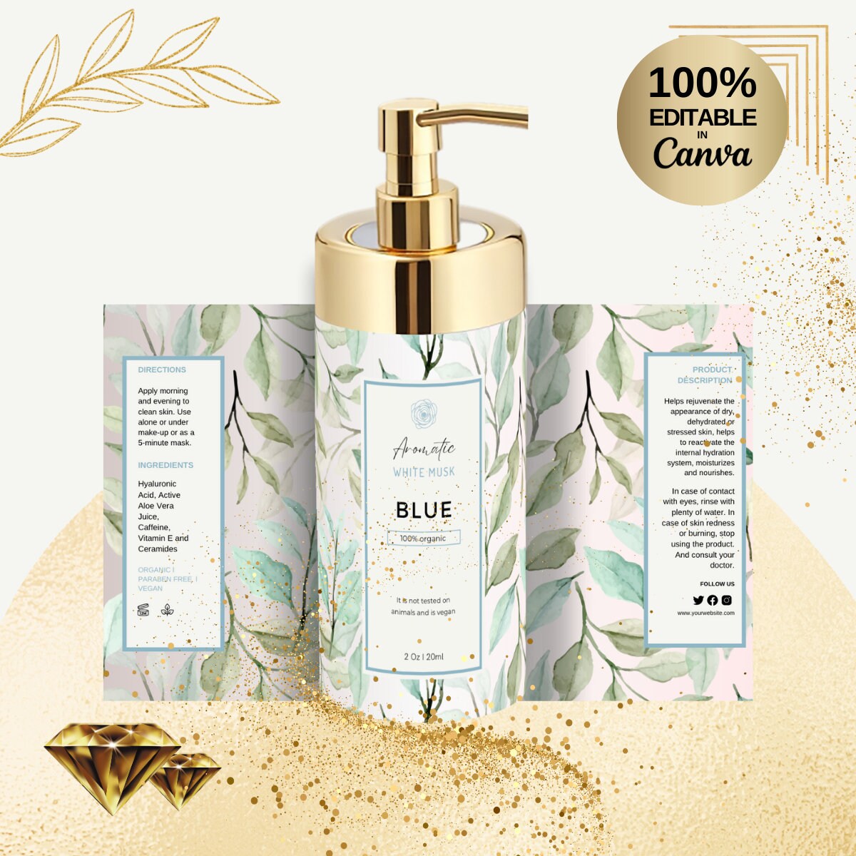 Skincare Template Label Collection- BLUE DIY Editable Cosmetic Label ...