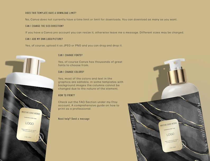 Luxury Skincare Labels, Gold Black DIY Editable Cosmetic Label Template ...