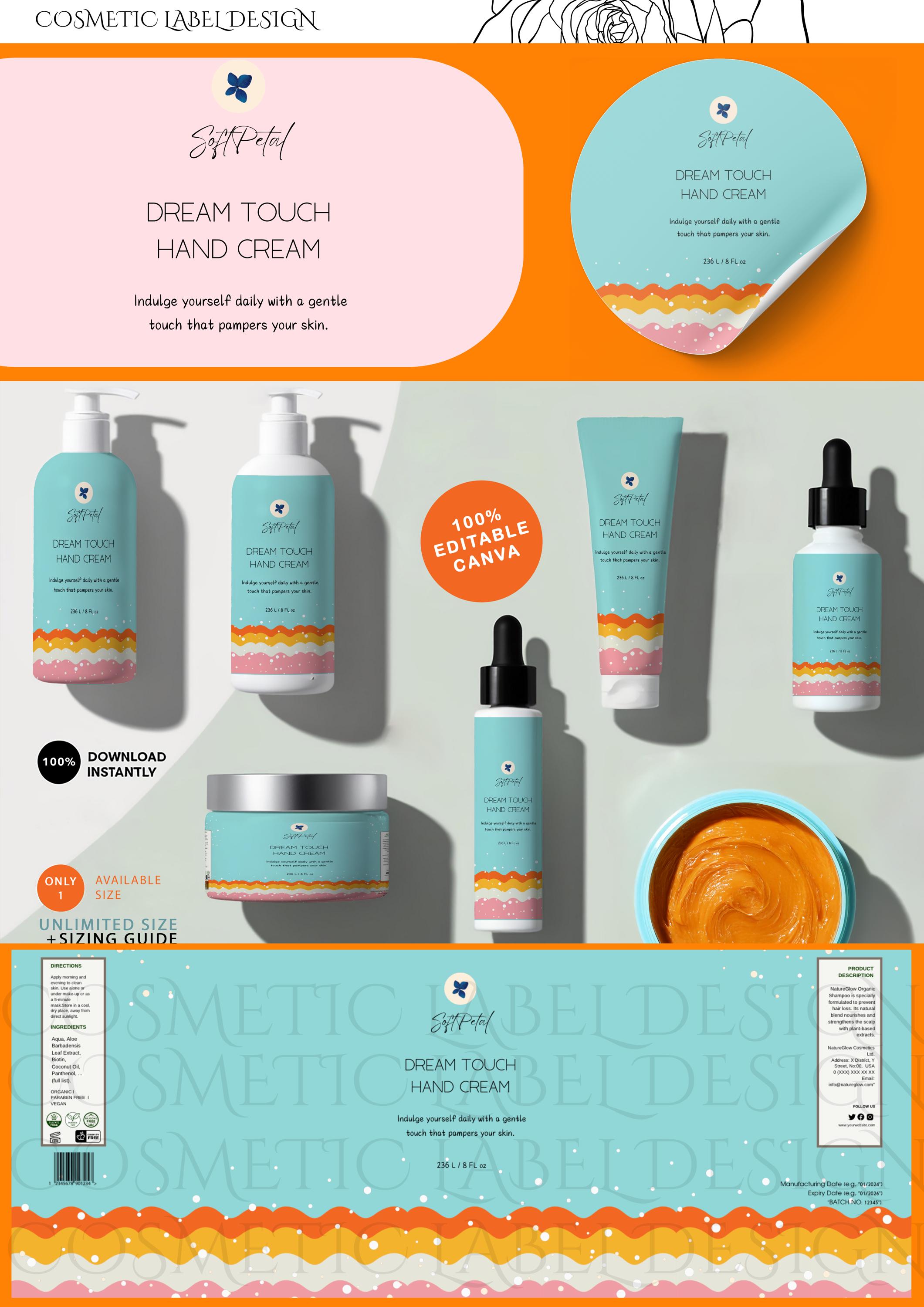 Skincare Template Labels, Dream Touch DIY Editable, Cosmetic Label ...