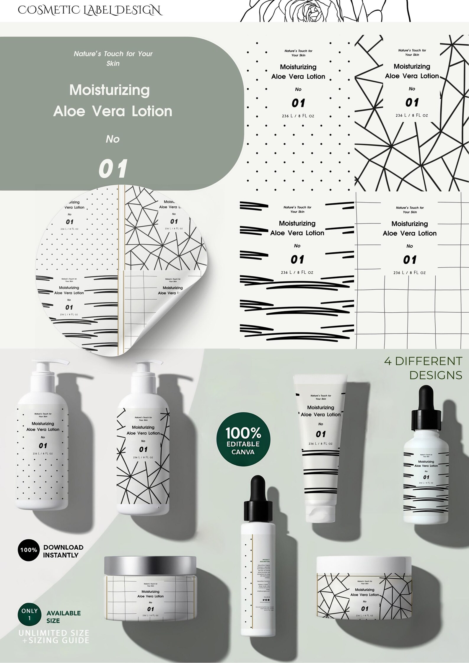 Skincare Template Labels, Aloe Vera DIY Editable, Cosmetic Label ...