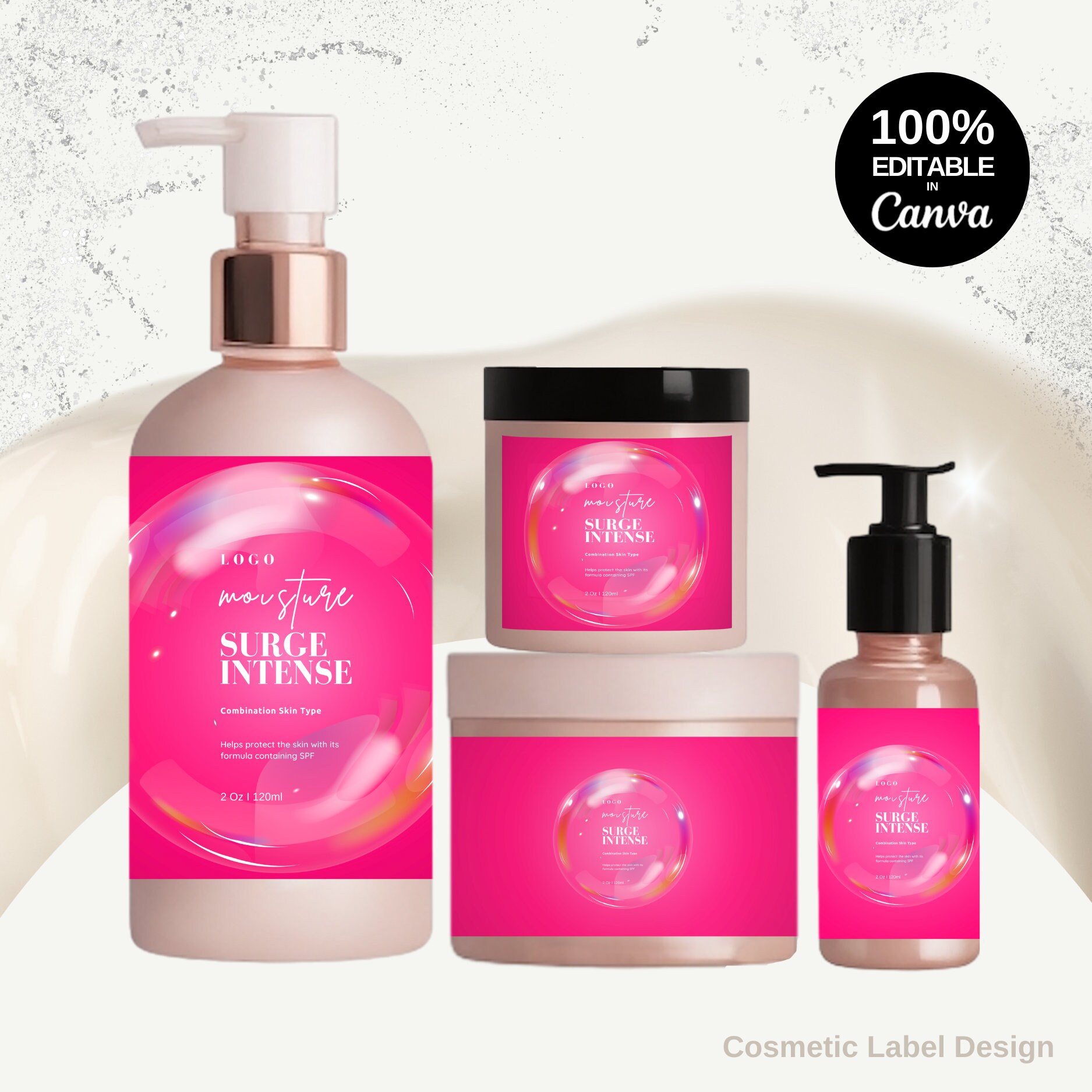 Skincare Template Label Collection- Bubble DIY Editable Cosmetic Label ...