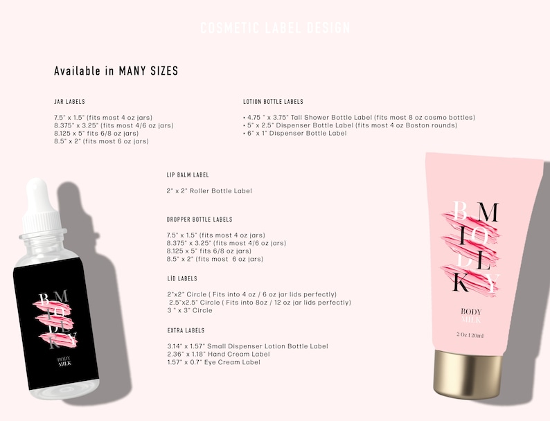 Body Milk Labels, Skincare Labels Set, Cosmetic Label Template Bundle ...