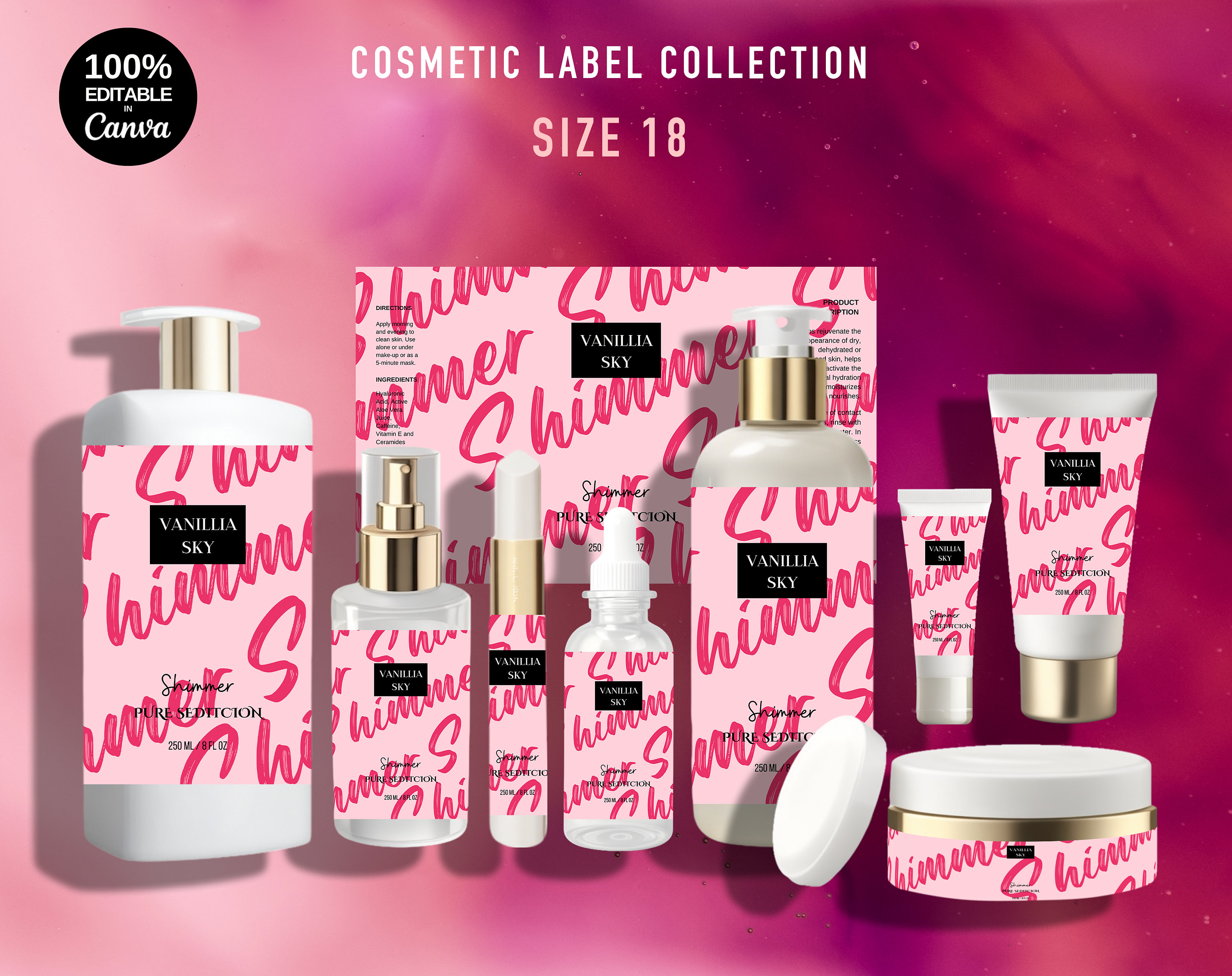 Skincare Template Label Collection Shimmer DIY Editable Cosmetic Label ...