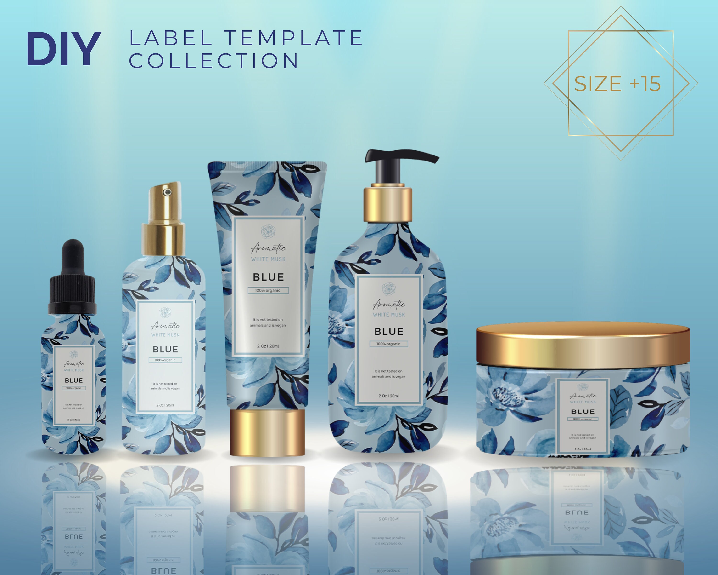 Skincare Template Label Collection- BLUE Leaf DIY Editable Cosmetic ...