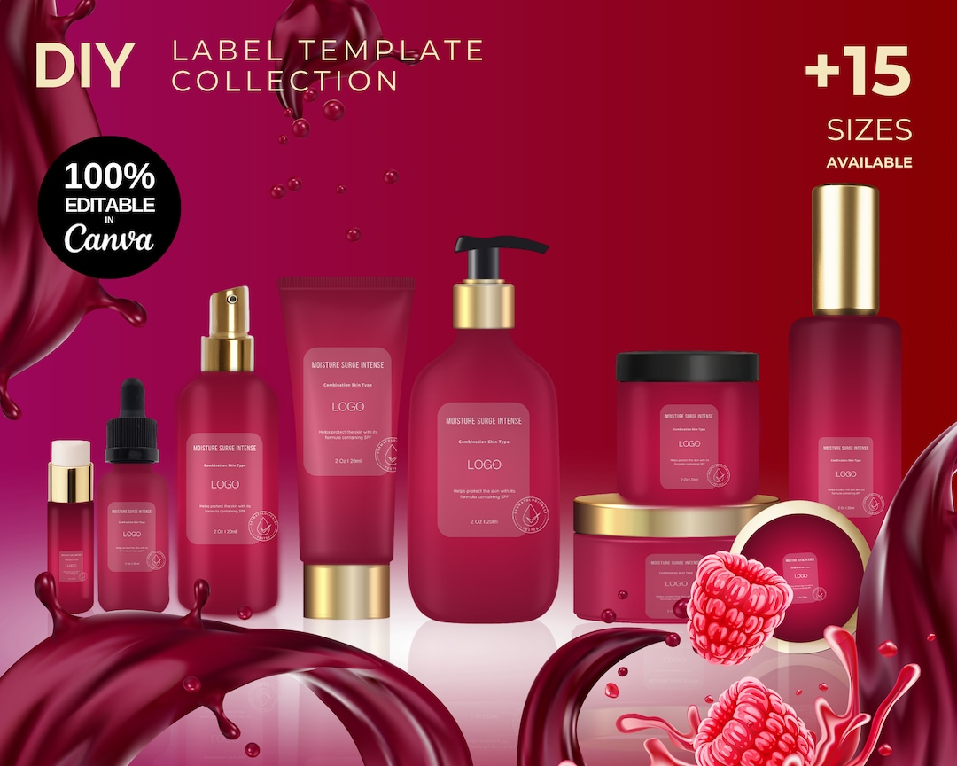 Skincare Labels Set, Canva Product Label Sticker, Intense Raspberry ...