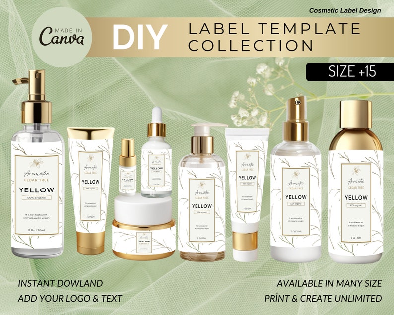 Skincare Template Label Collection- Yellow DIY Editable Cosmetic Label ...