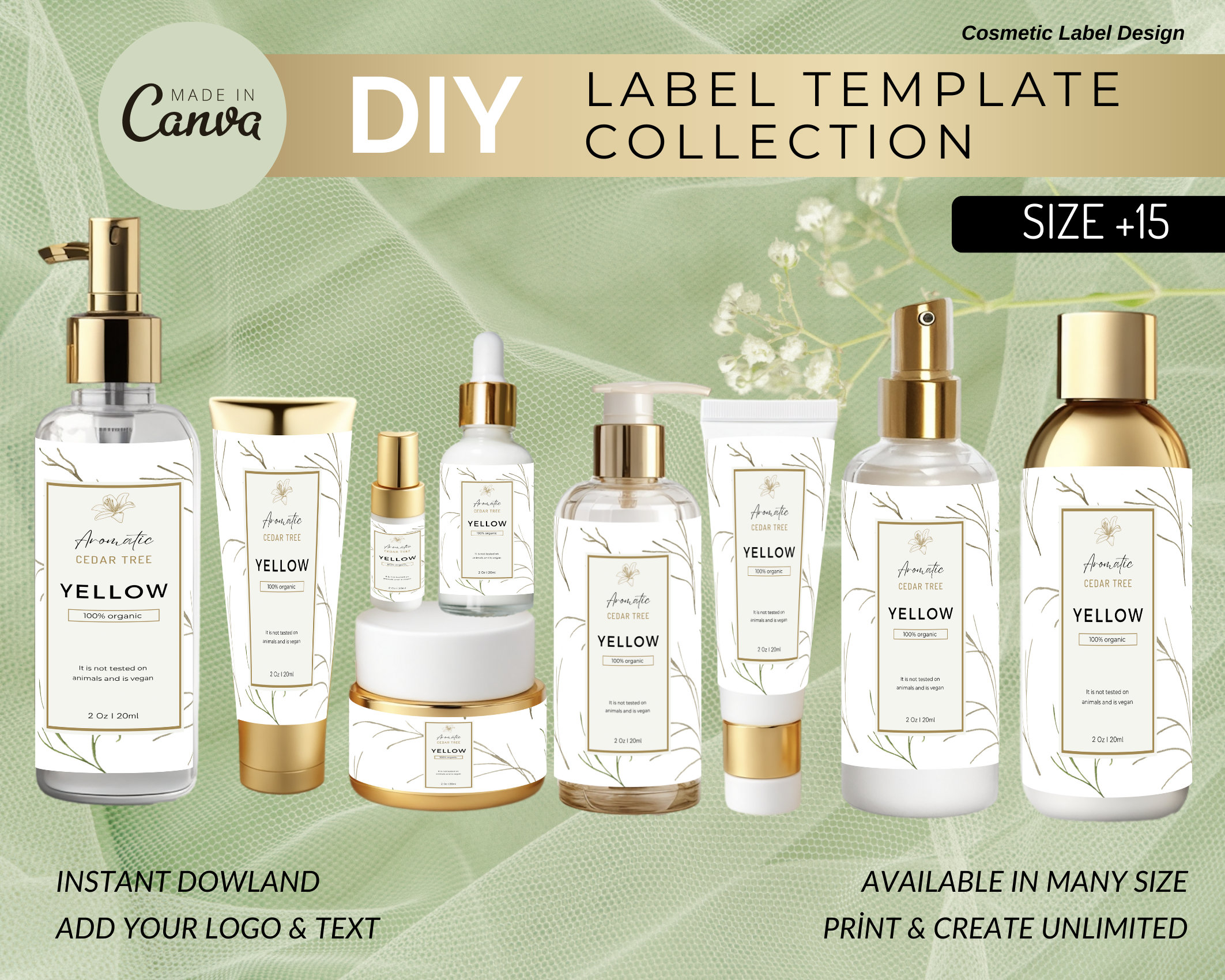 Skincare Template Label Collection- Yellow DIY Editable Cosmetic Label ...